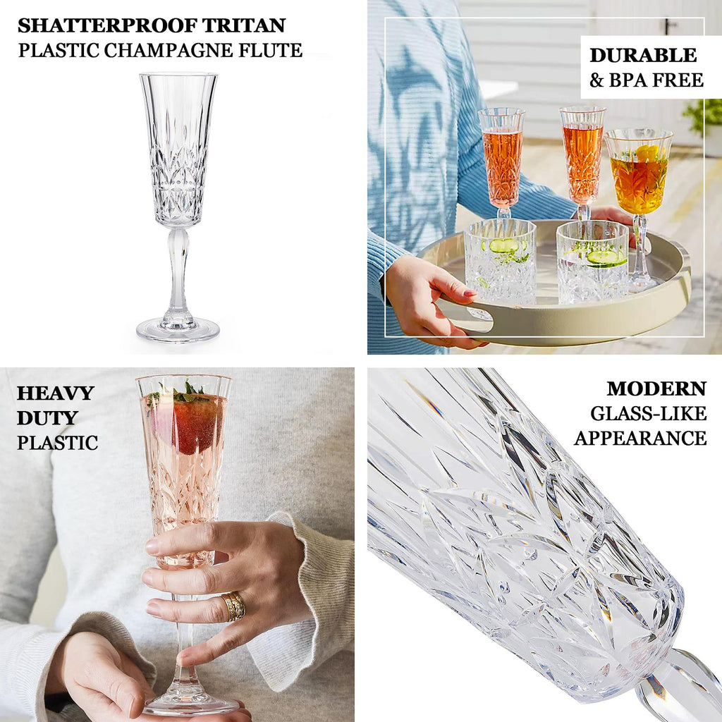 6-Pack Clear Plastic Champagne Flutes | TableclothsFactory
