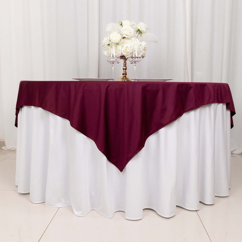 Premium Scuba Square Overlay 70"x70" Burgundy | TableclothsFactory