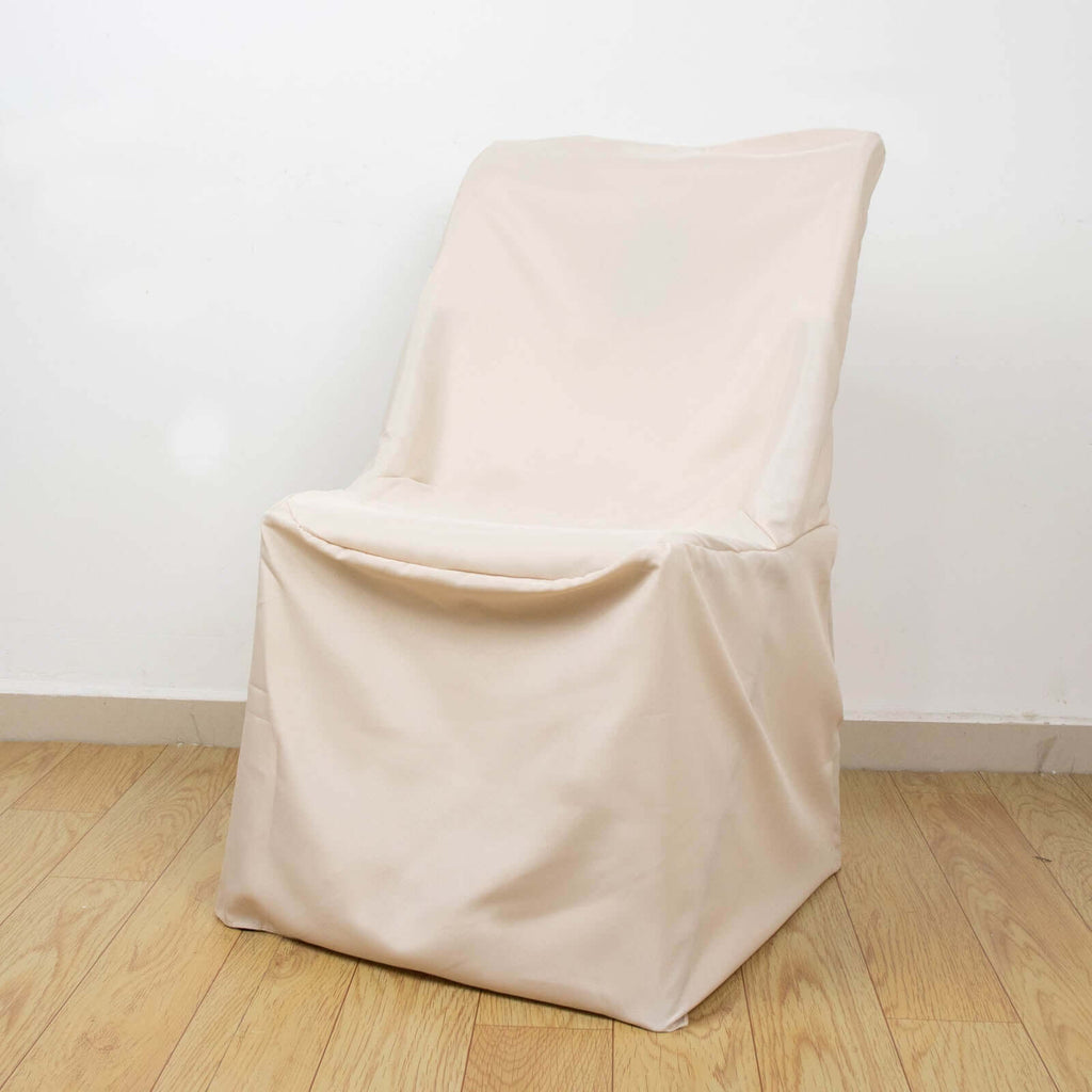 Polyester Lifetime Folding Chair Cover Beige | TableclothsFactory