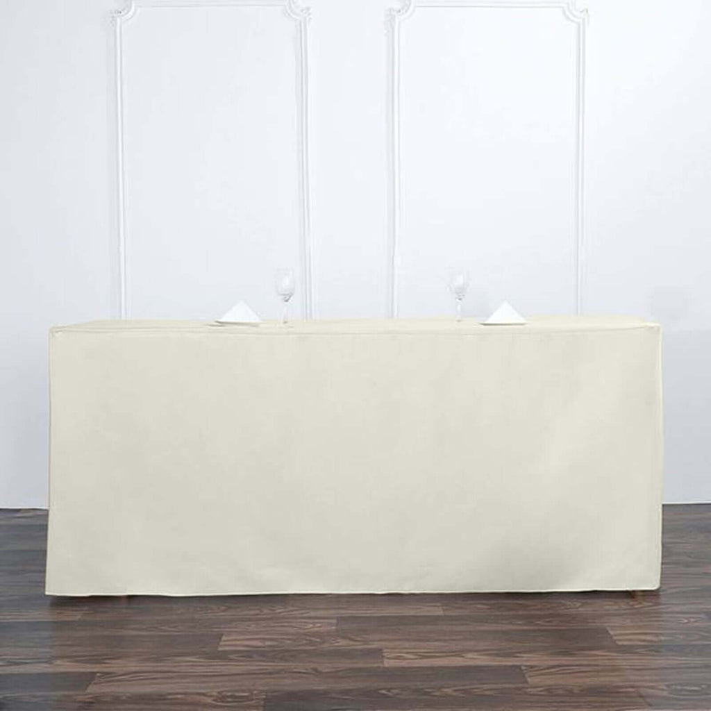 Fitted Polyester Tablecloth 72"x30" Ivory | TableclothsFactory