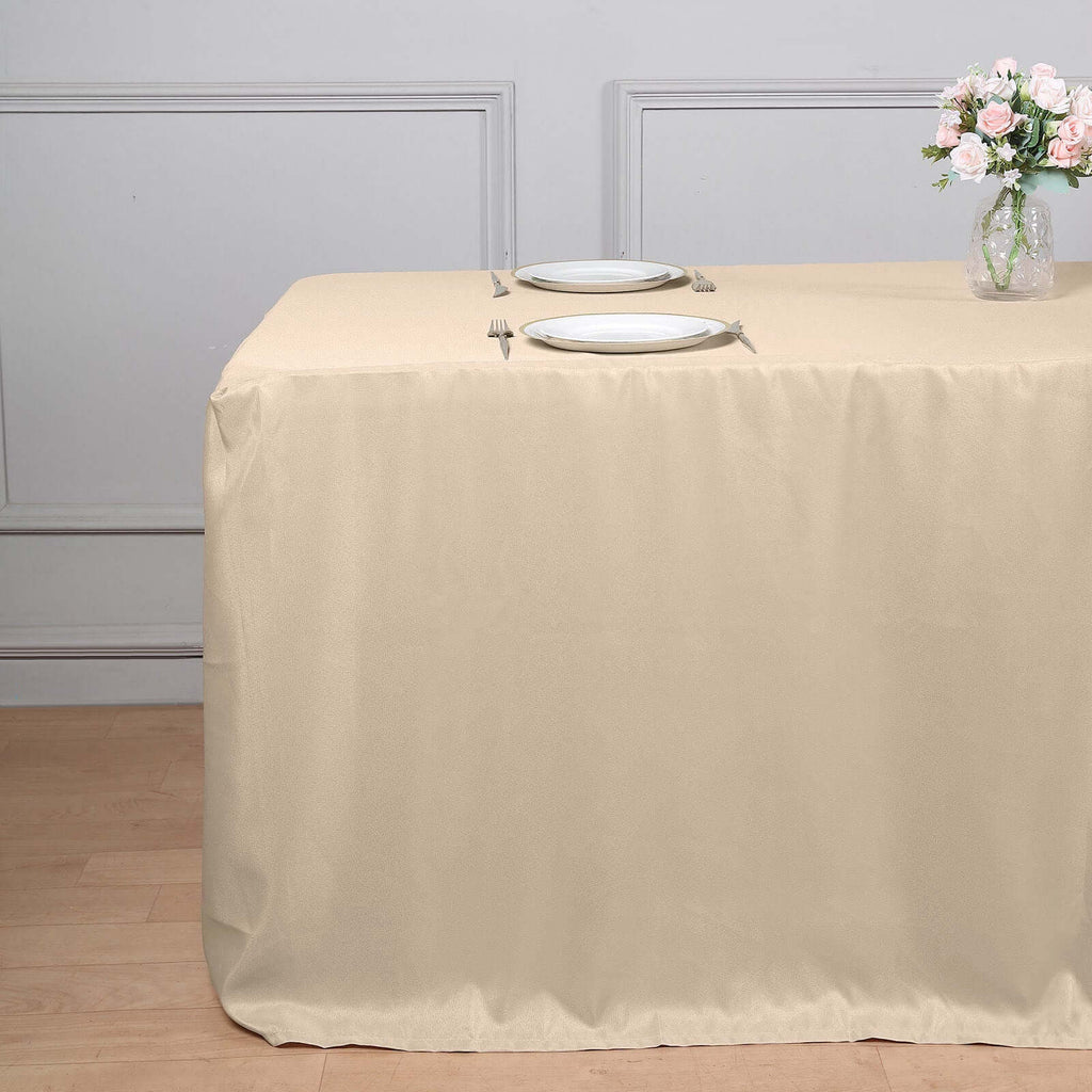 Fitted Polyester Tablecloth 96"x30" Nude | TableclothsFactory