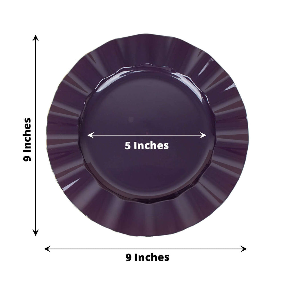 Ruffled Rim Plastic 9" Dinner Plates Purple/Gold | TableclothsFactory