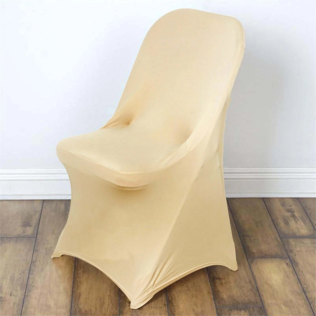 10 Pack Spandex Folding Chair Cover Champagne | TableclothsFactory