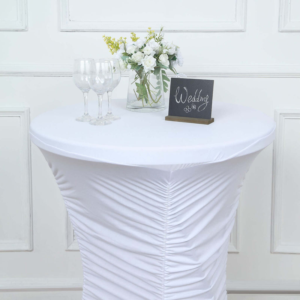 Ruched Spandex Cocktail Table Cover 32" White | TableclothsFactory