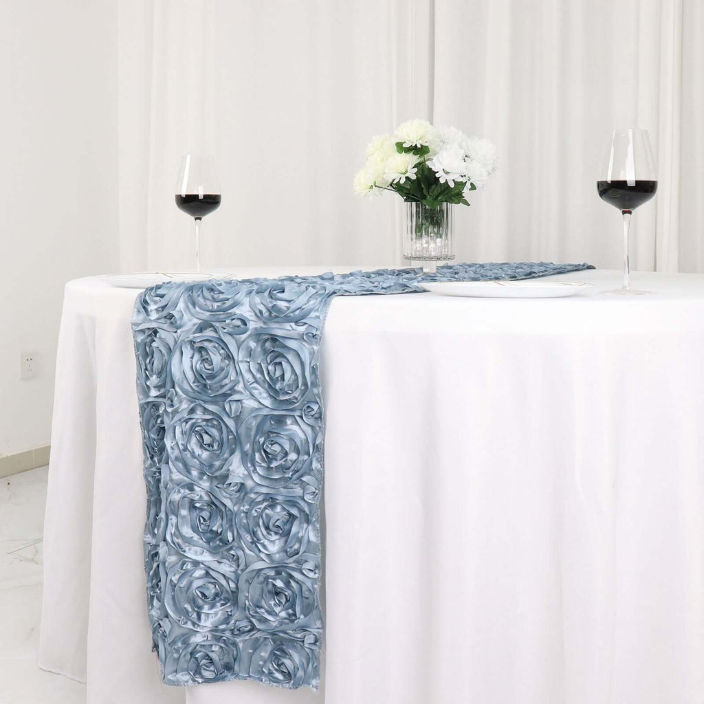 Rosette Satin Runner 14"x108" Dusty Blue | TableclothsFactory