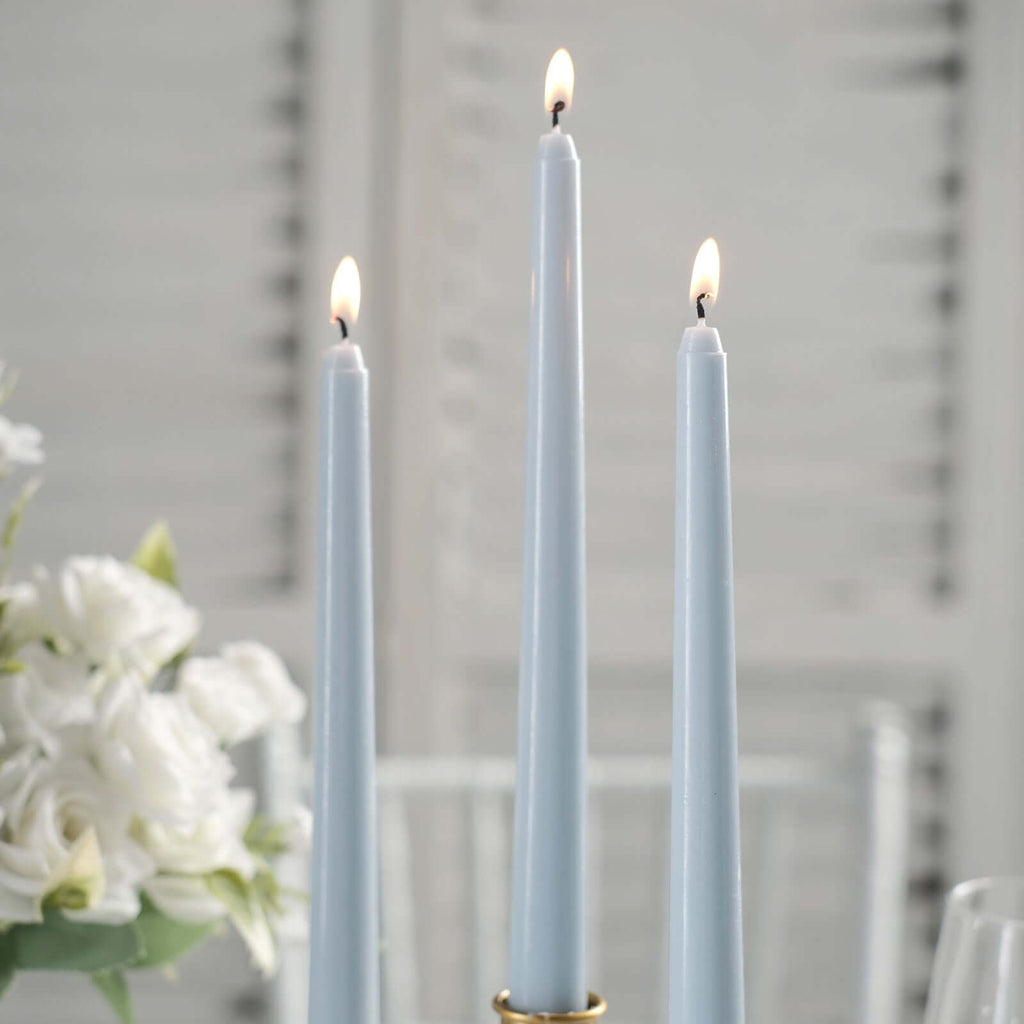 Dusty Blue Premium Taper Candles 12 Pack | TableclothsFactory