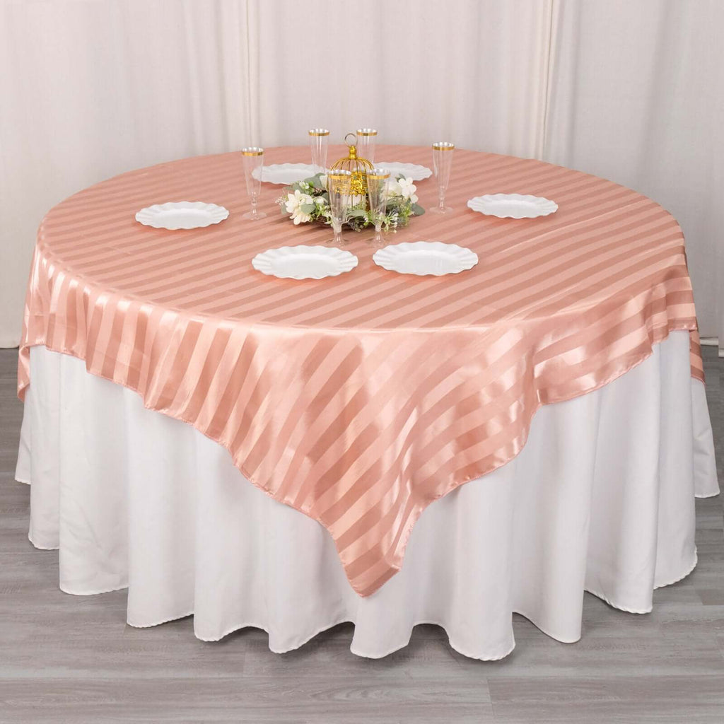 Stripe Overlay 72"x72" Dusty Rose by TableclothsFactory.com