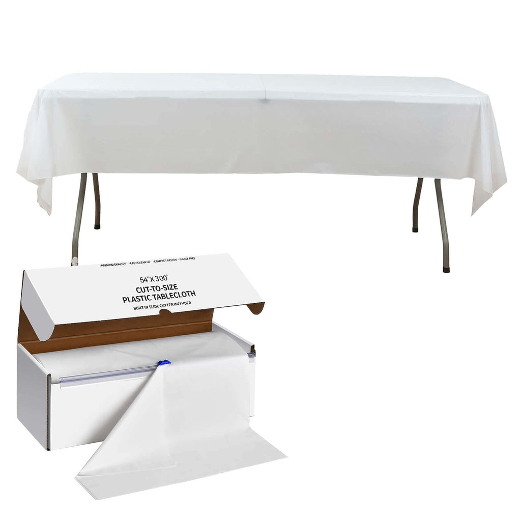 Plastic Table Cover Roll with Slide Cutter 54"x300ft White ...