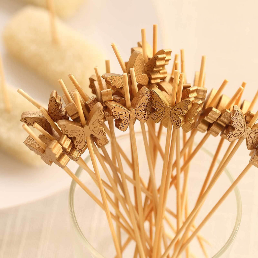 Butterfly Top Bamboo Cocktail Picks 5" | TableclothsFactory
