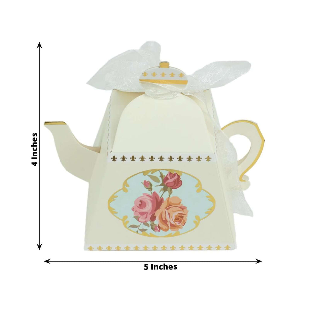 Ivory Mini Teapot Favor Boxes 25 Pack | TableclothsFactory