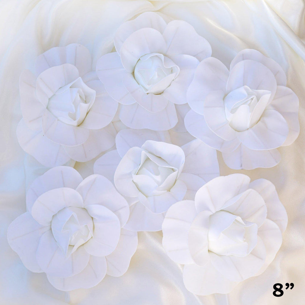 8" White Real Touch Foam Roses 6 Pack | TableclothsFactory