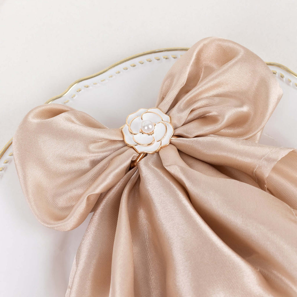 Pearl Floral Chair Sash Pin Buckles White | TableclothsFactory