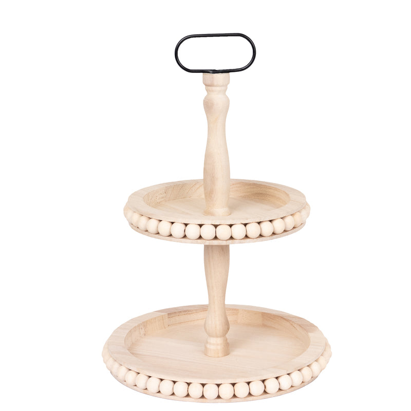 3-Tier Beaded Rim Wooden Cake Stands Whitewash | TableclothsFactory