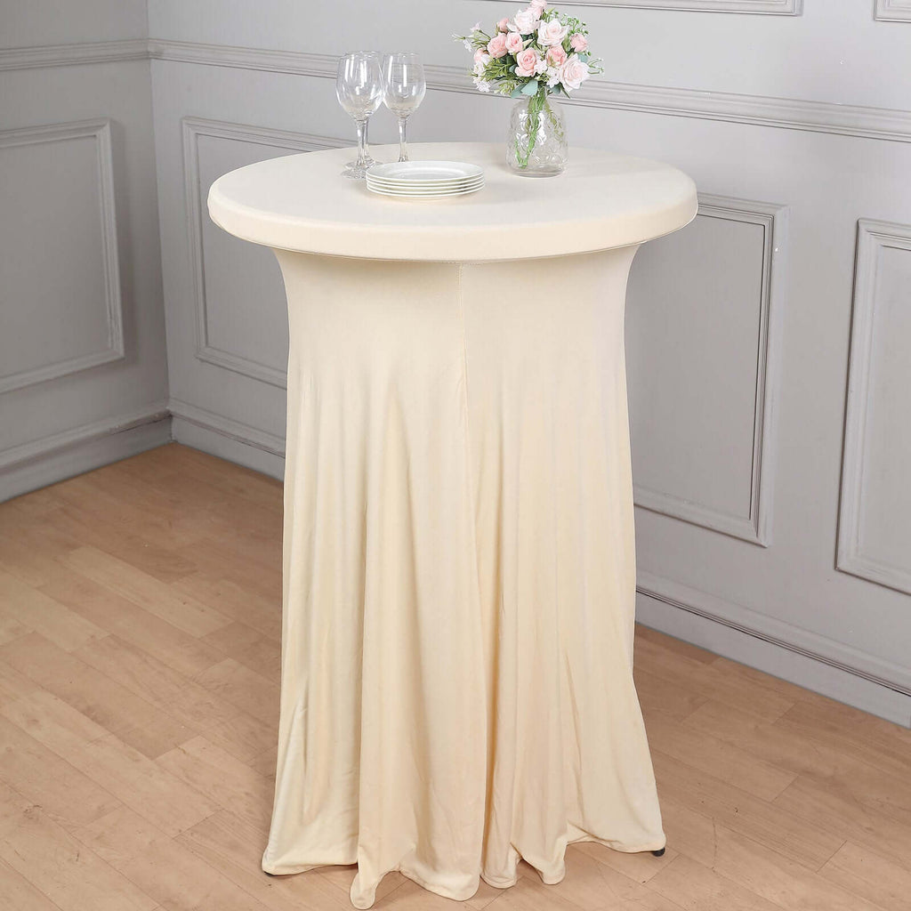 Spandex Cocktail Table Cover Skirt Beige | TableclothsFactory