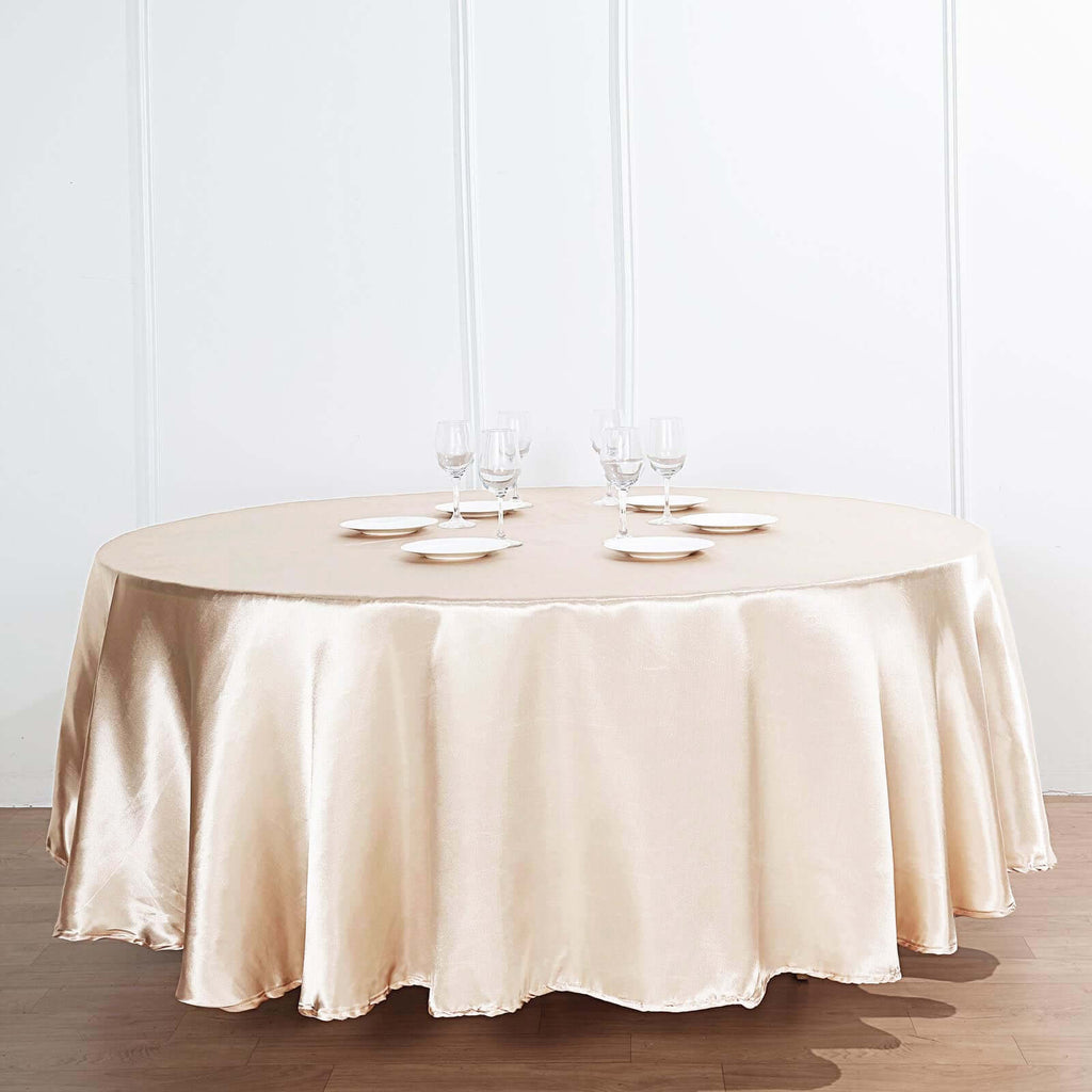 Satin Round Tablecloth 120" Beige | TableclothsFactory