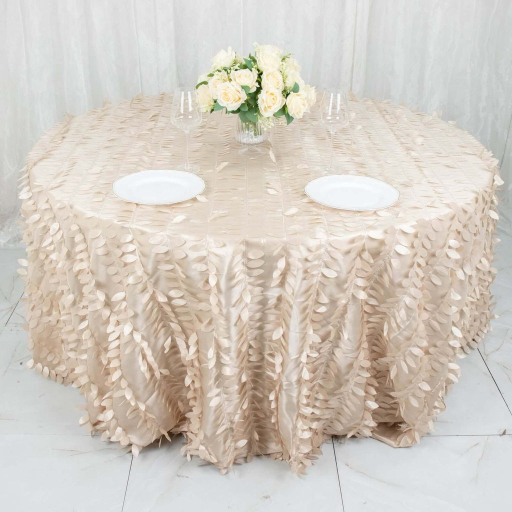 Leaf Taffeta Round Tablecloth 132" Beige | TableclothsFactory