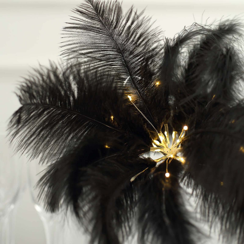 Ostrich Feather Table Lamp Black 15" | TableclothsFactory