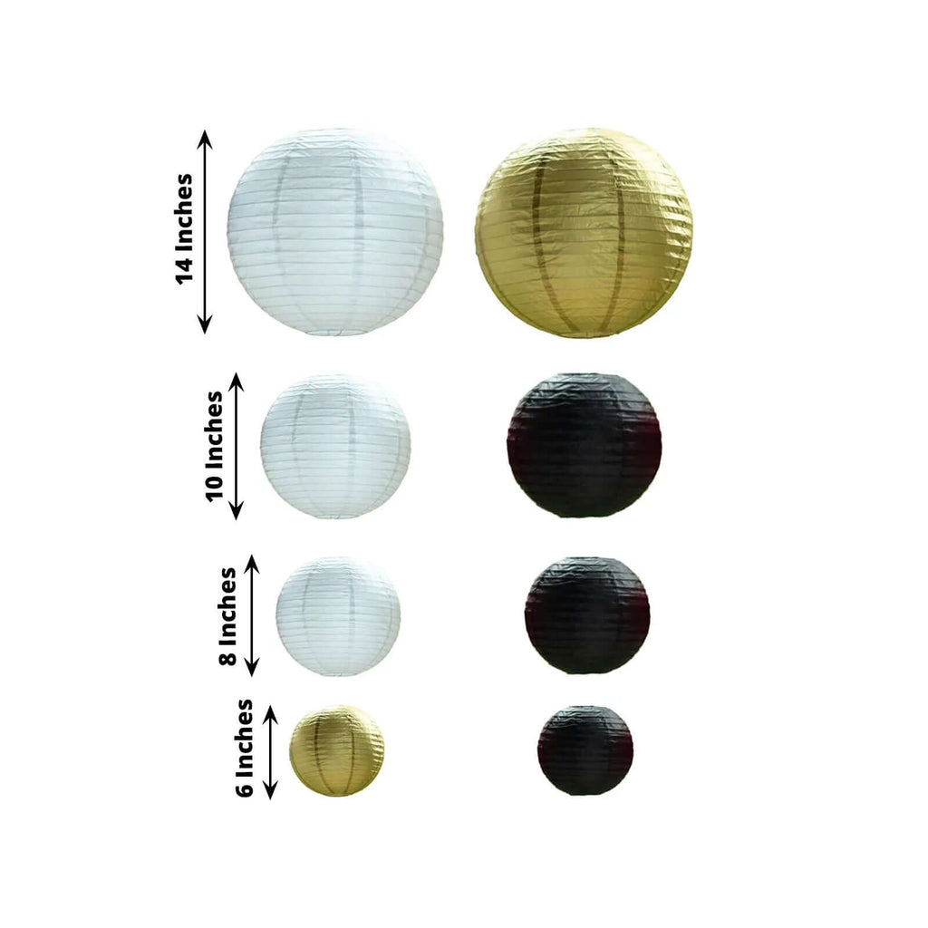 Mixed Black Gold Hanging Paper Lanterns Set of 8 | TableclothsFactory