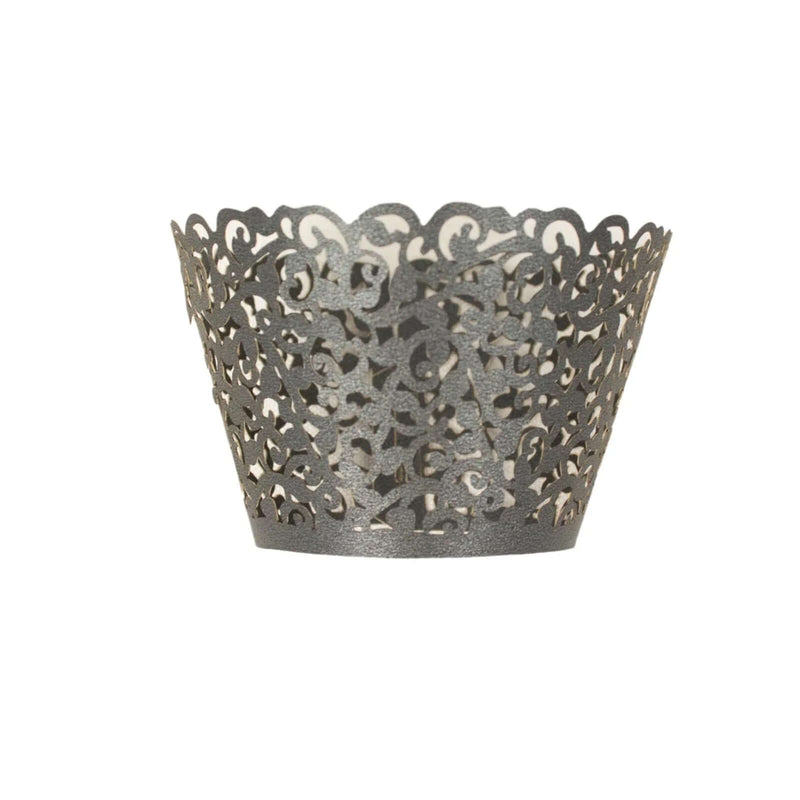 Paper Cupcake Wrappers Lace Laser Cut Ivory | TableclothsFactory