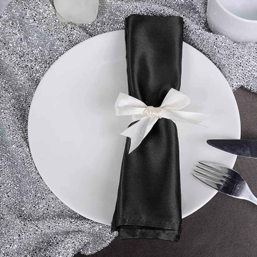 Satin Napkins 20"x20" Black | TableclothsFactory