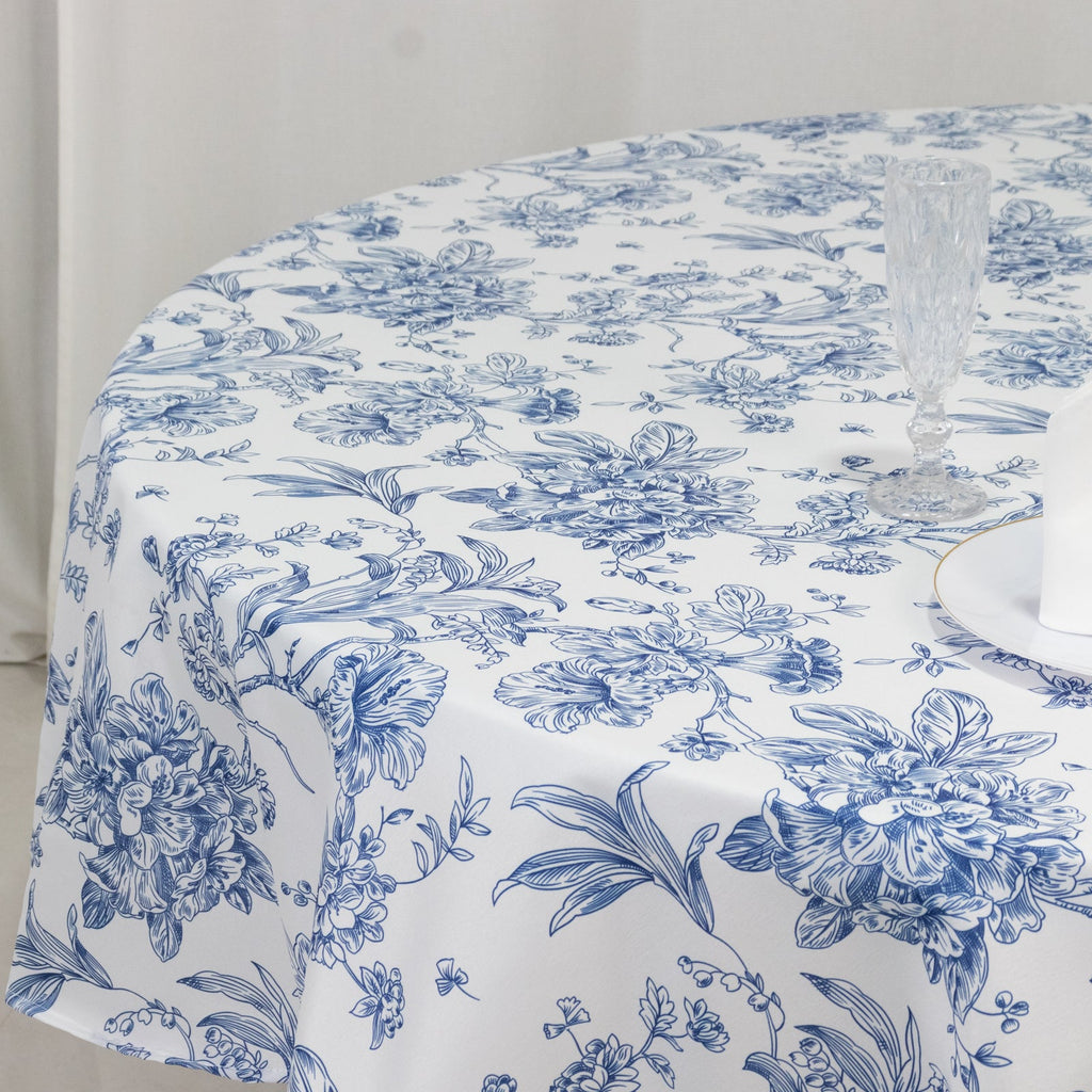 Polyester 90" Tablecloth Blue Toile | TableclothsFactory