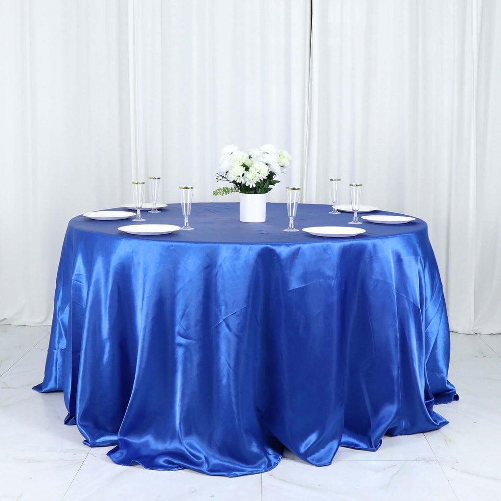 Satin Round Tablecloth 132" Royal Blue | TableclothsFactory