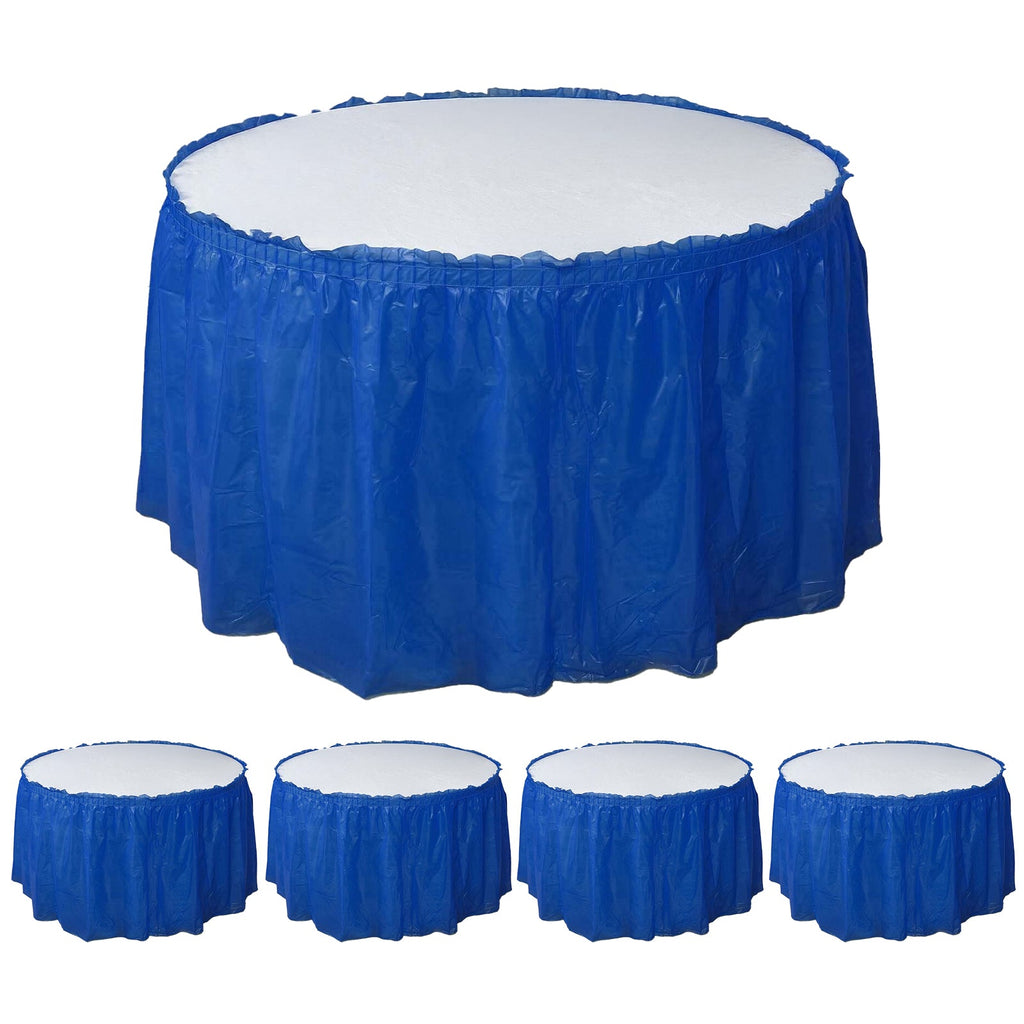 Plastic Ruffled Table Skirt 14ft Blue | TableclothsFactory