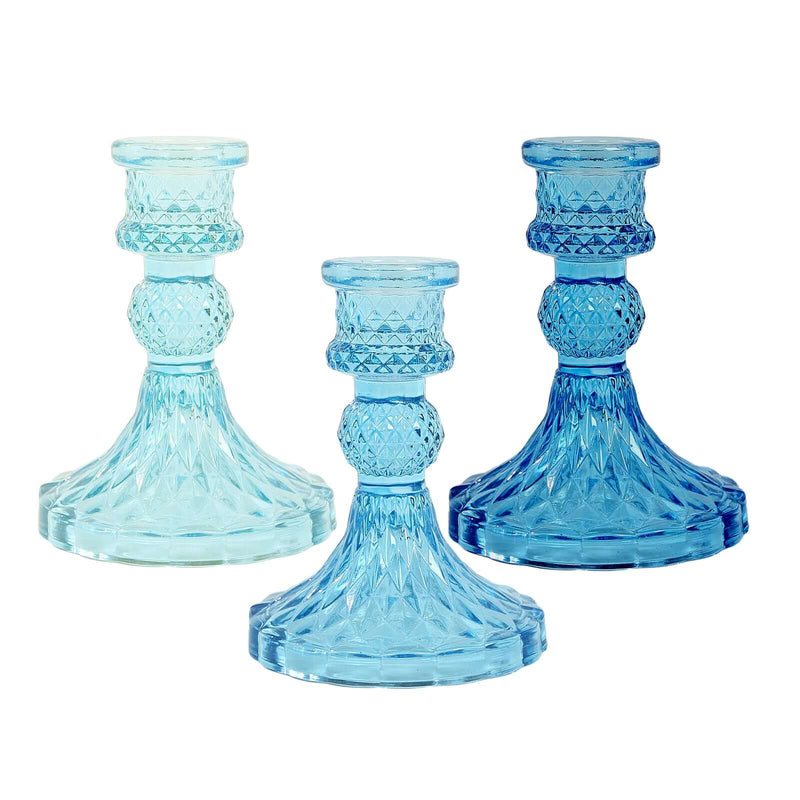 Diamond Textured Candlestick Holders Assorted Blue 4" | TableclothsFactory