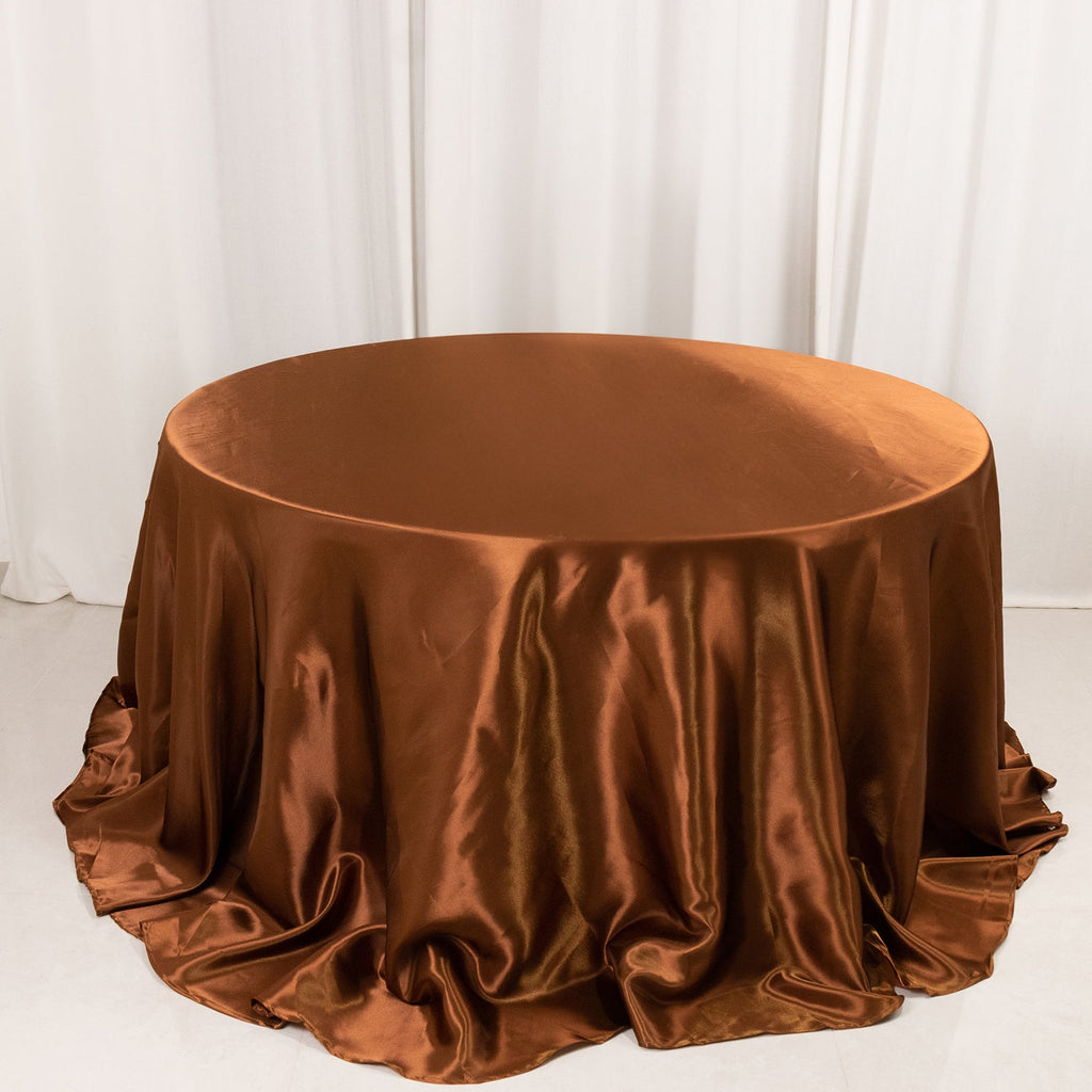 Satin Round Tablecloth 132" Cinnamon Brown | TableclothsFactory
