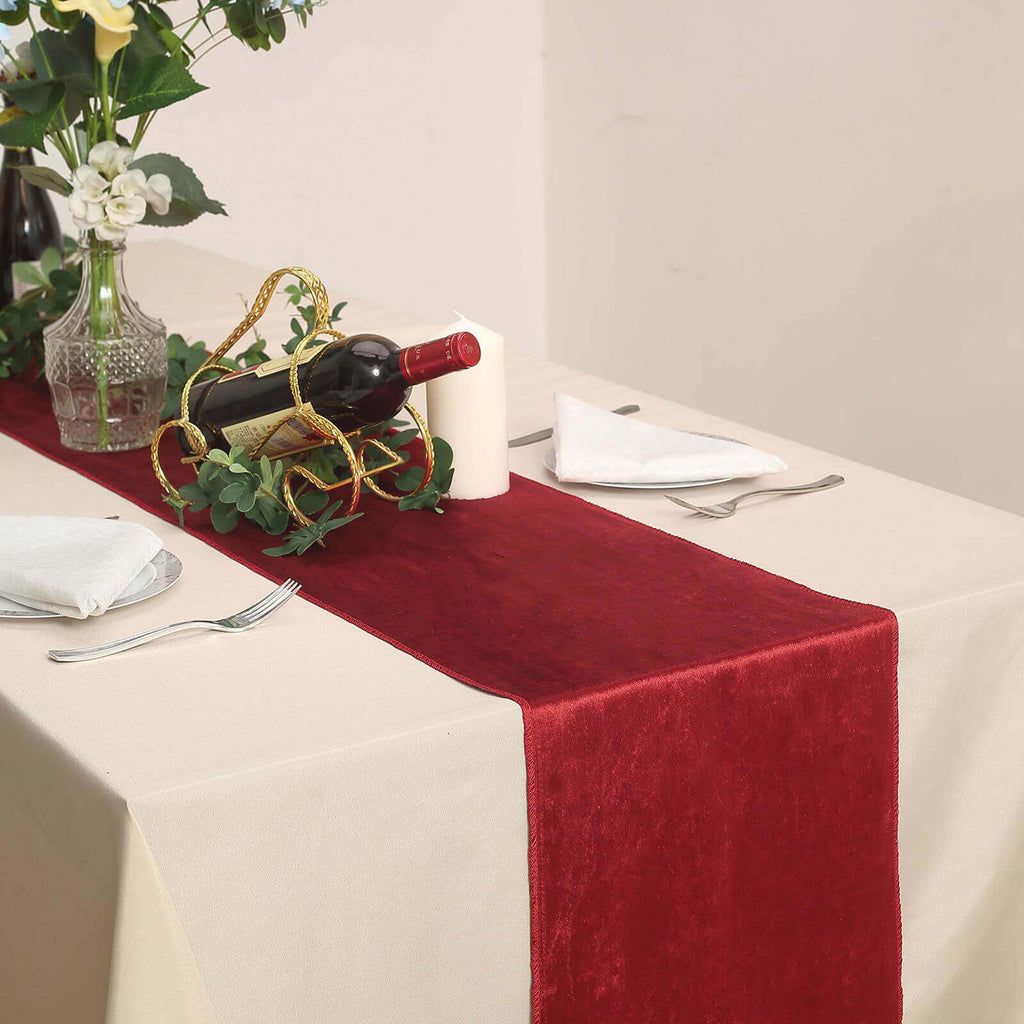 Velvet Runner 12"x108" Burgundy | TableclothsFactory