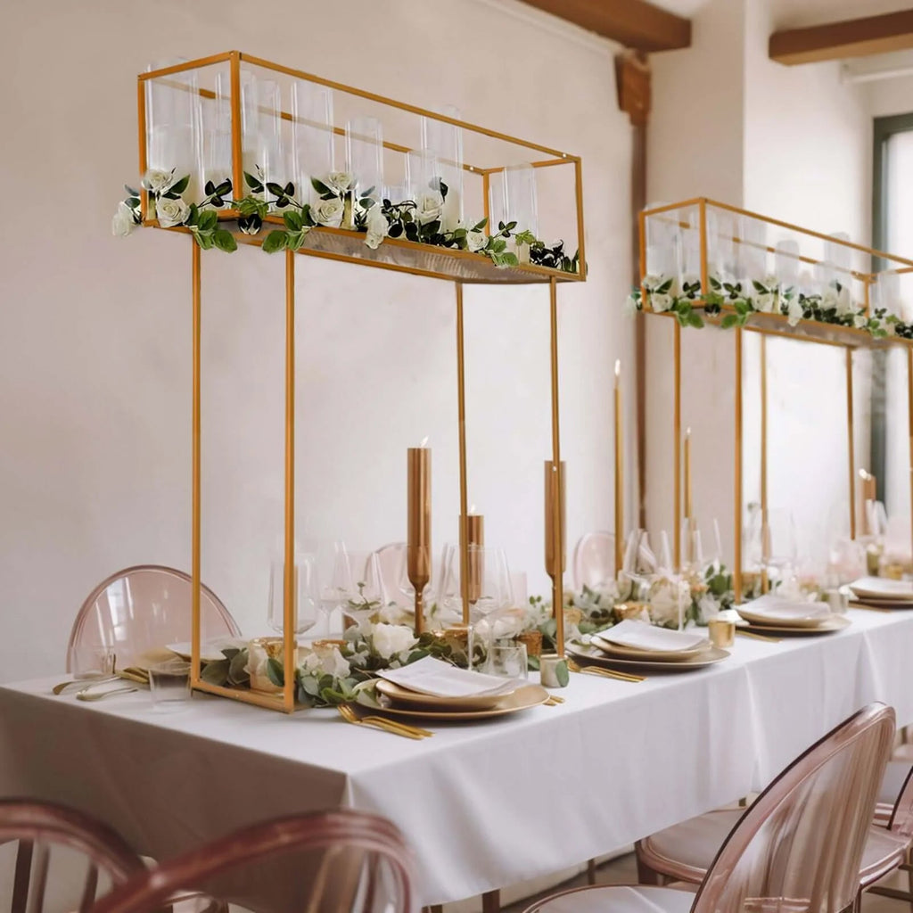 Rectangular Metal Floral Display Rack Gold 48" | TableclothsFactory