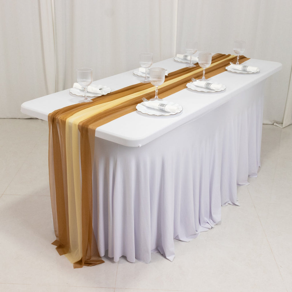 20-Pack 9ft Sheer Table Runners – Champagne/Gold Shimmer Sheer Drapes,