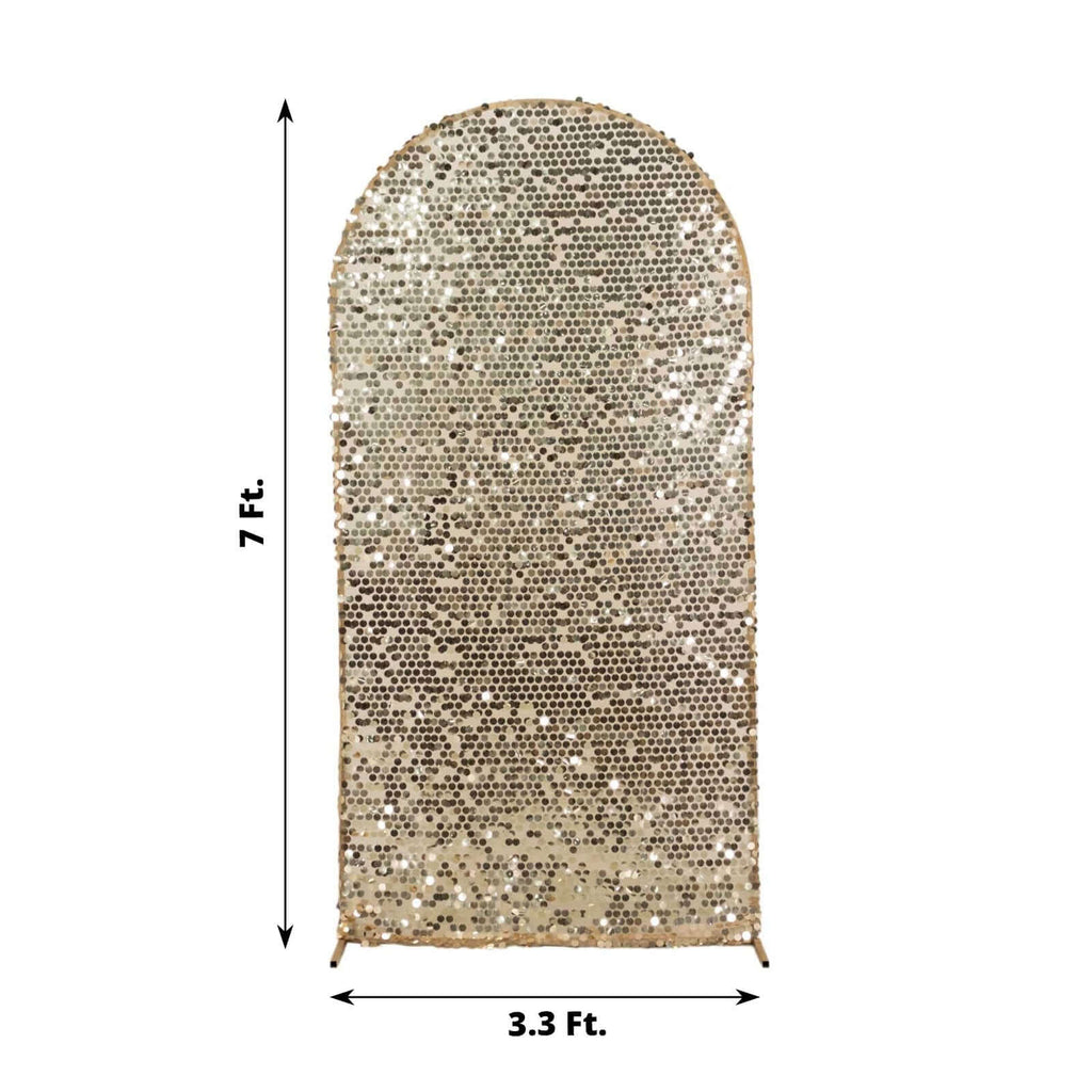 7ft Sparkly Champagne Sequin Wedding Arch Cover | TableclothsFactory