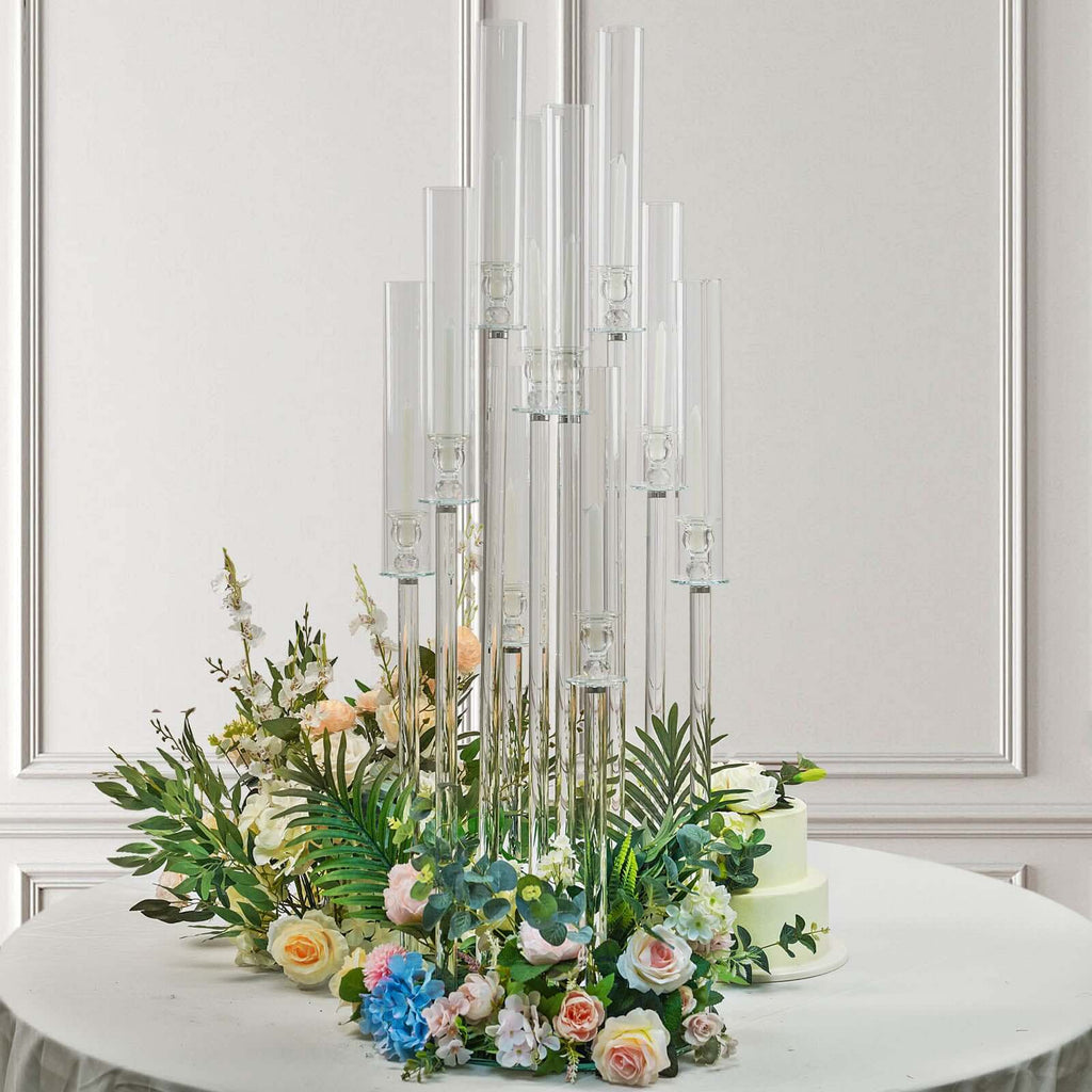 10-Arm Clear Crystal Candelabra 47" | TableclothsFactory