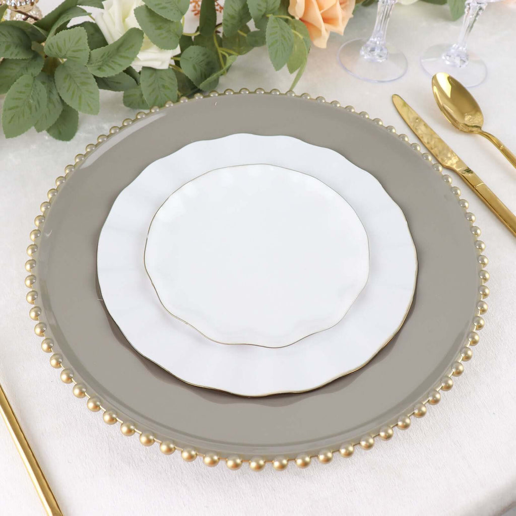 Beaded Rim Acrylic Charger Plates Charcoal Gray 13" | TableclothsFactory