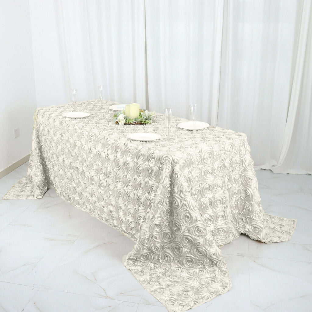 Rosette Tablecloth 90"x132" Ivory | TableclothsFactory