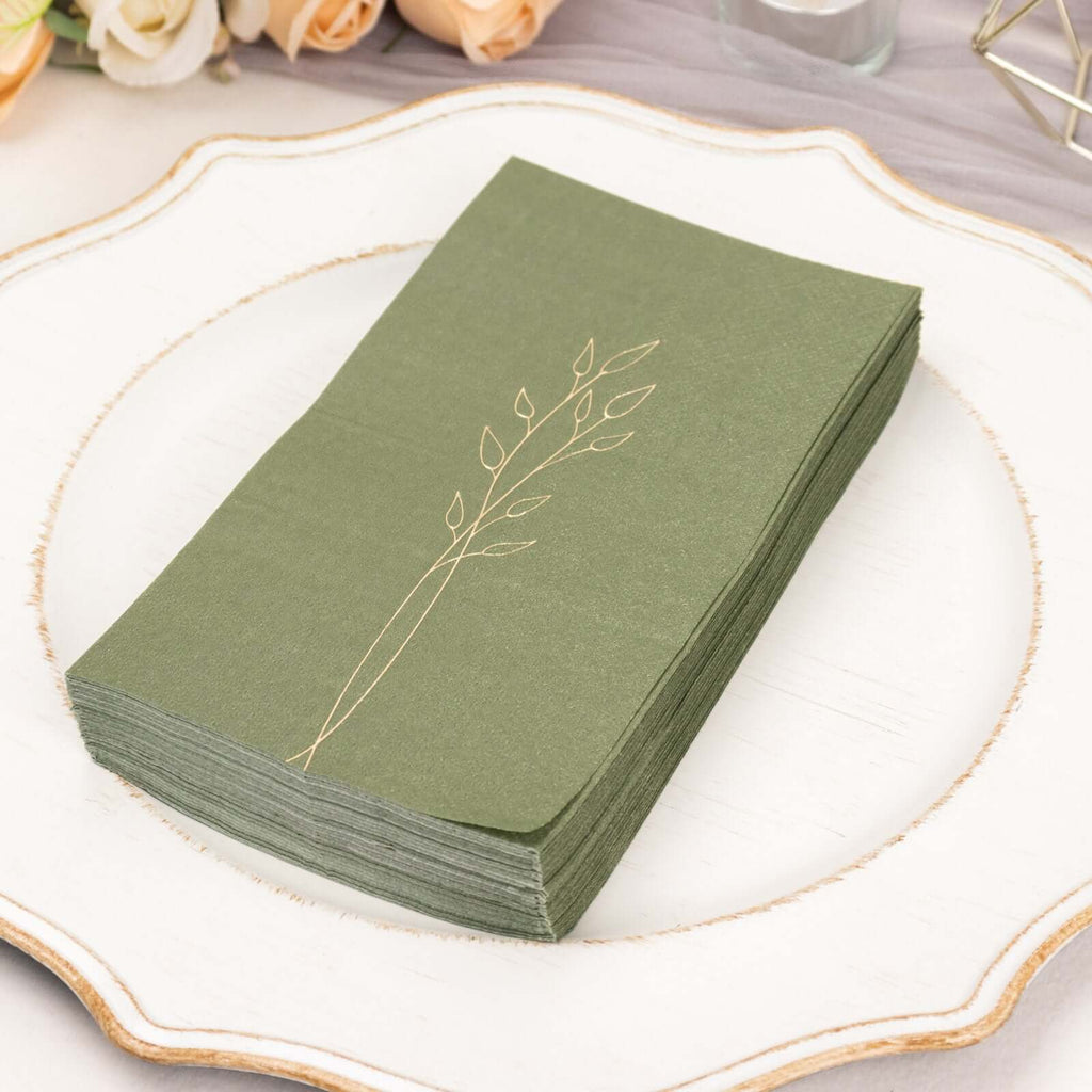 Paper Dinner Napkins Olive Green with Gold Embossed Leaf ...