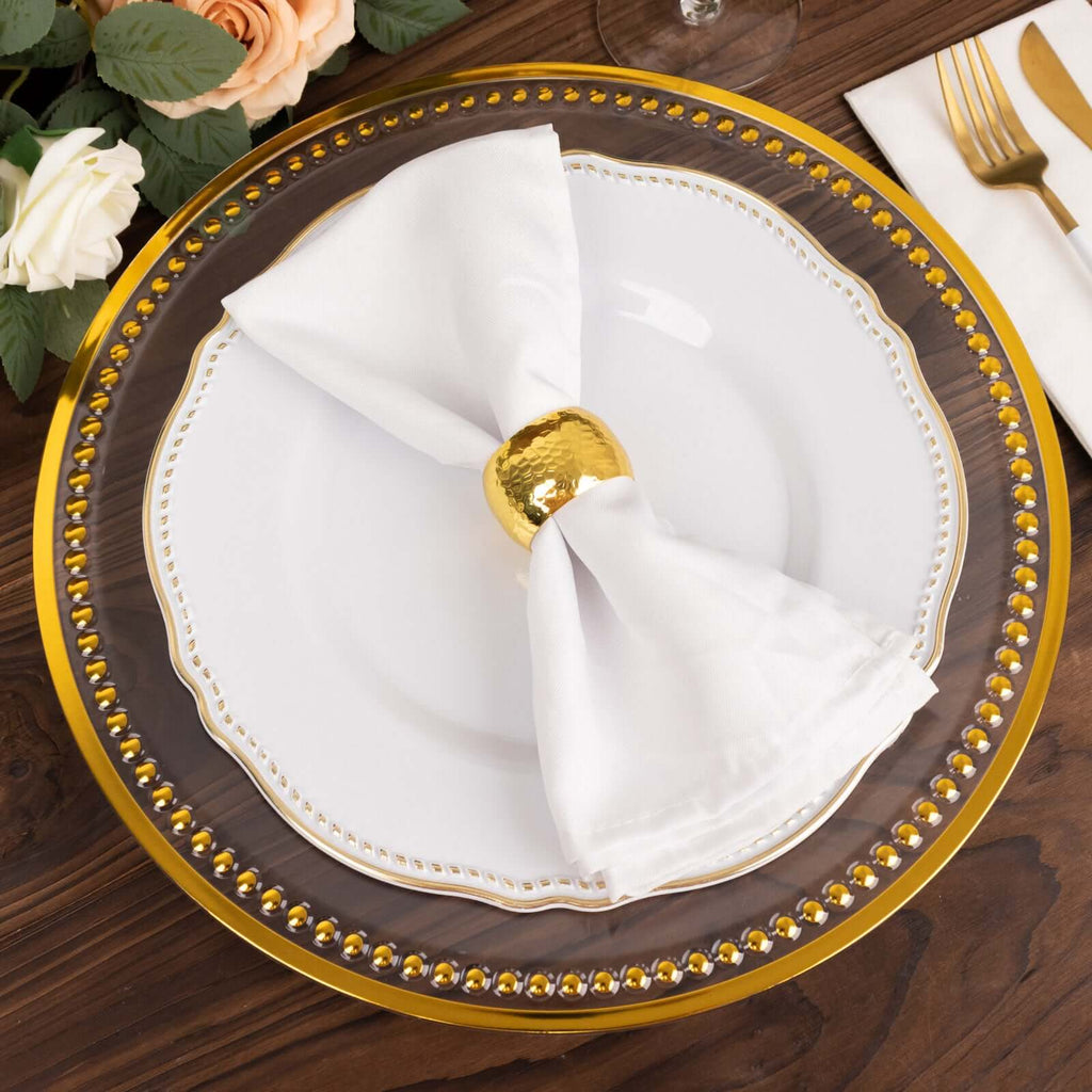 Clear/Gold Beaded Rim Charger Plates 6 Pack | TableclothsFactory