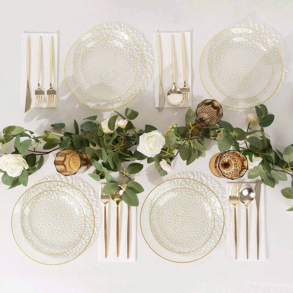 Hammered Plastic 7" Salad Plates Clear/Gold Glittered | TableclothsFactory