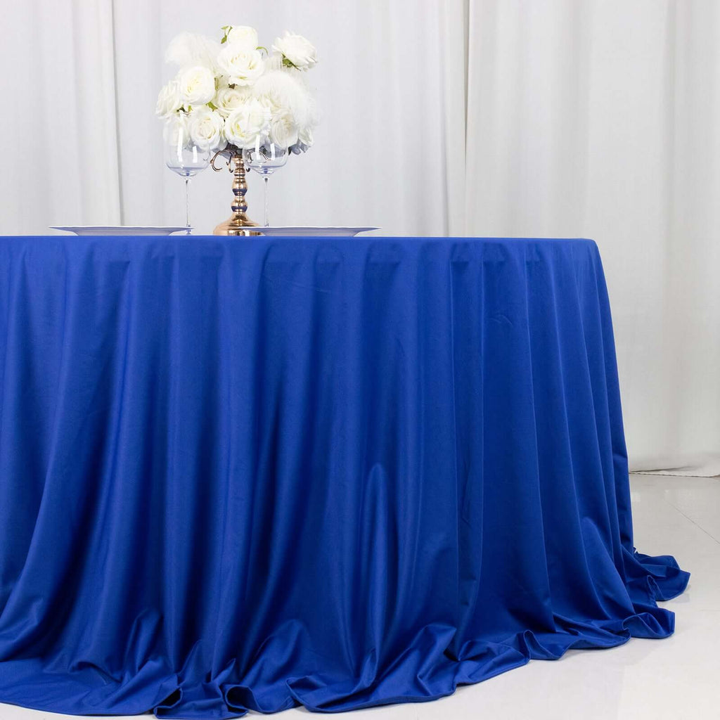 Premium Scuba Round Tablecloth 132" Royal Blue | TableclothsFactory
