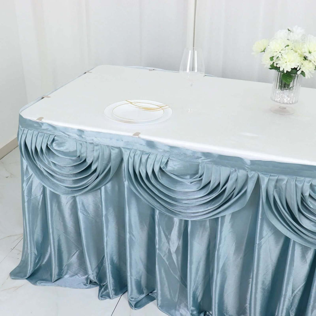 Satin Table Skirt 14ft Dusty Blue | TableclothsFactory