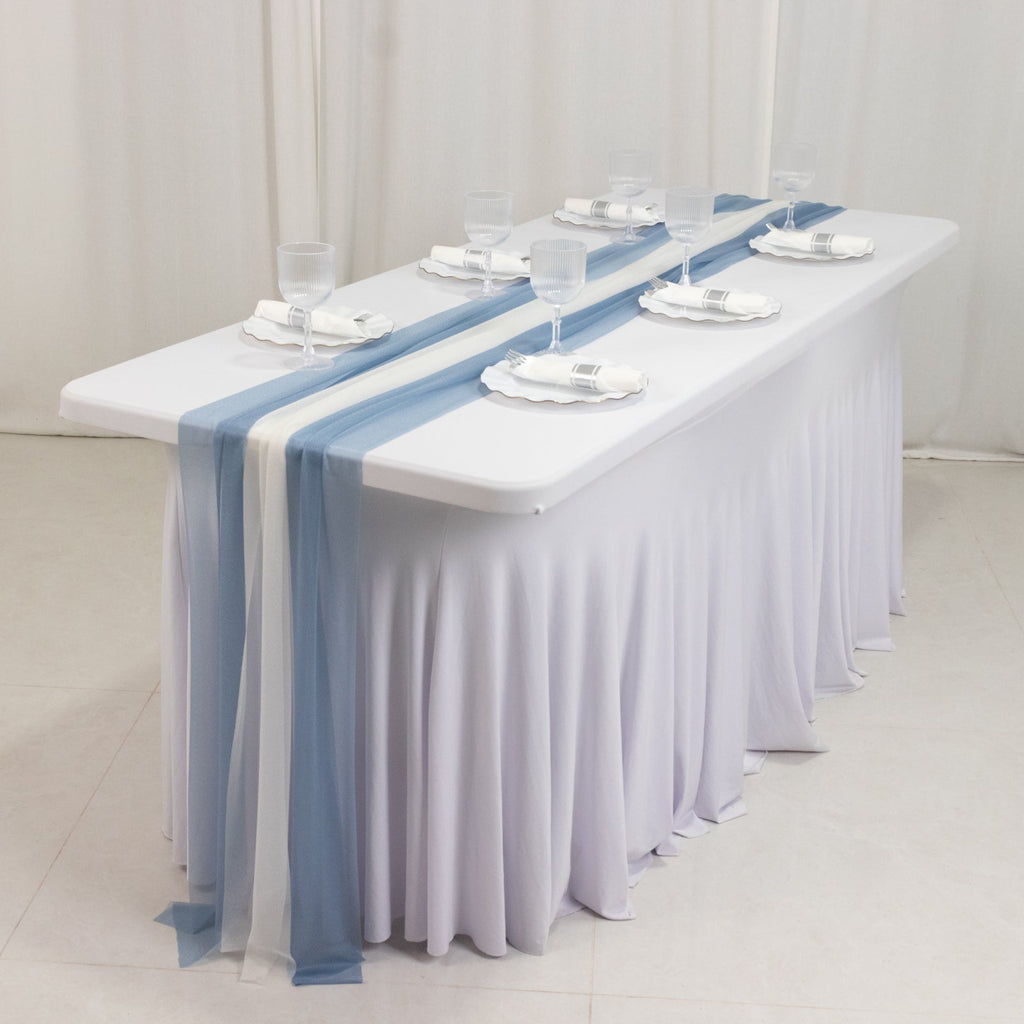 20-Pack 9ft Sheer Table Runners – Dusty Blue/Ivory Shimmer Sheer Drape