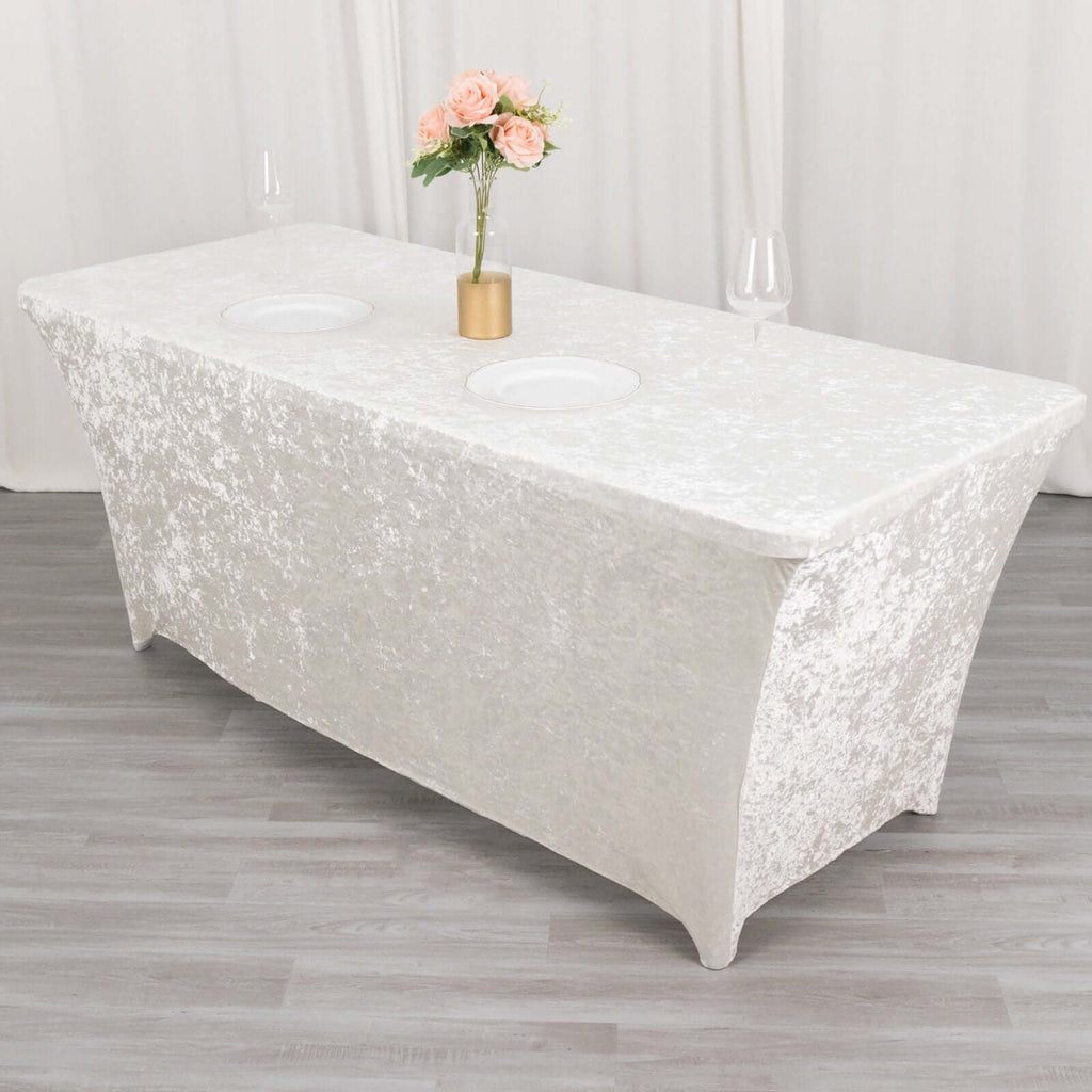Crushed Velvet Fitted Table Cover 6ft White | TableclothsFactory