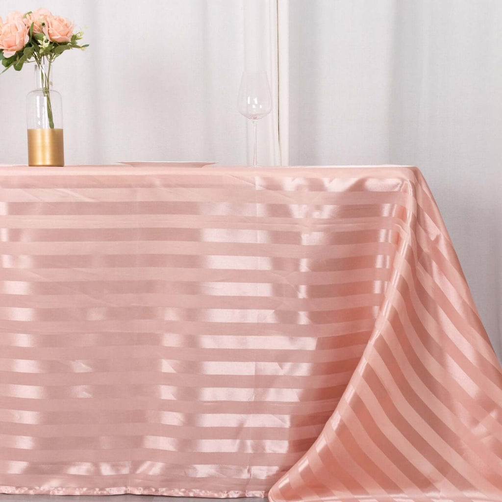 Satin Stripe Tablecloth 90"x132" Dusty Rose | TableclothsFactory