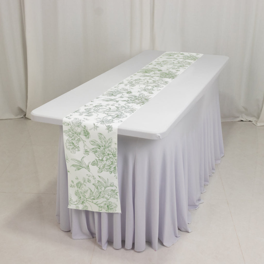 White Sage Green Floral Table Runner | TableclothsFactory