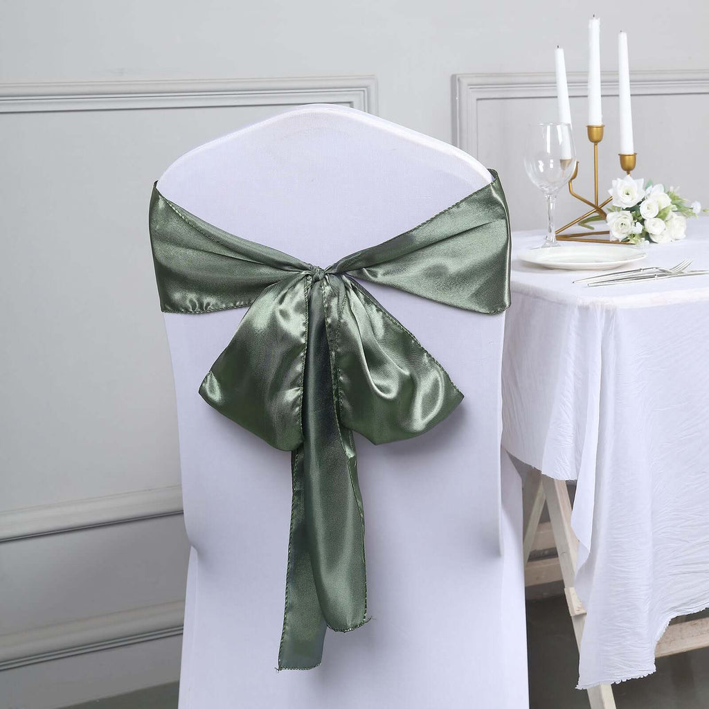 Satin Chair Sashes 6"x106" Dusty Sage Green | TableclothsFactory