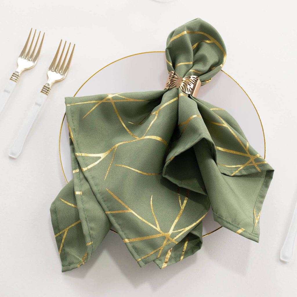 Gold Foil Polyester Napkins 20"x20" Dusty Sage Green | TableclothsFactory