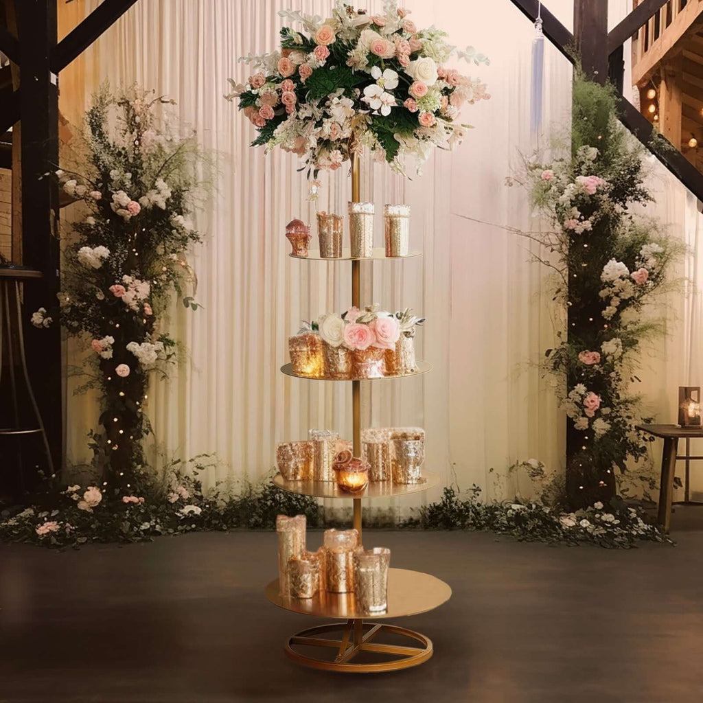 Metal Round Dessert Display Stand Gold 4.5ft | TableclothsFactory