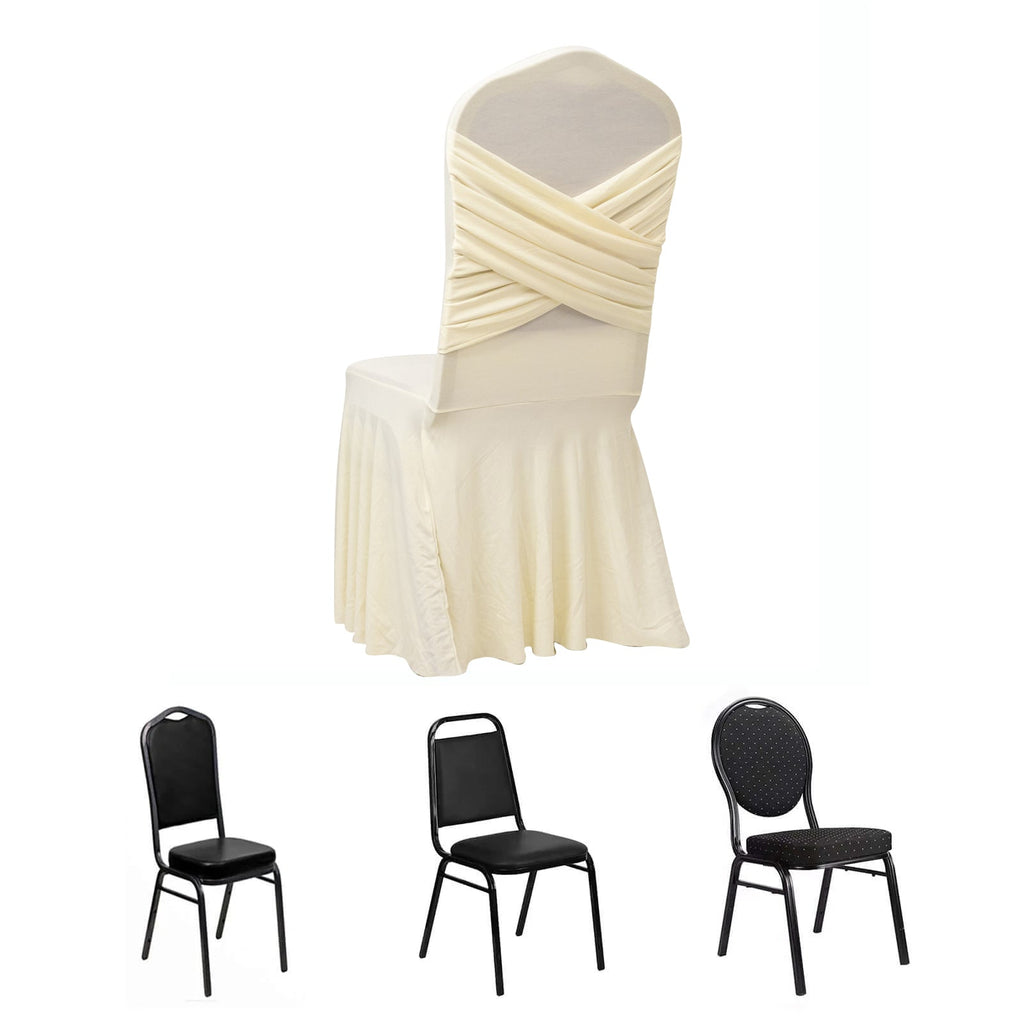 Ivory Cross Back Pleated Chair Cover | TableclothsFactory