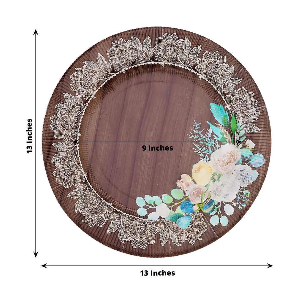 Wood Print Paper Charger Plates Brown 13" | TableclothsFactory